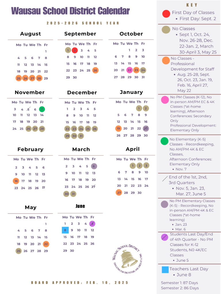Wausau School District WI Calendar 25-26 Revised [PDF] - EduCounty