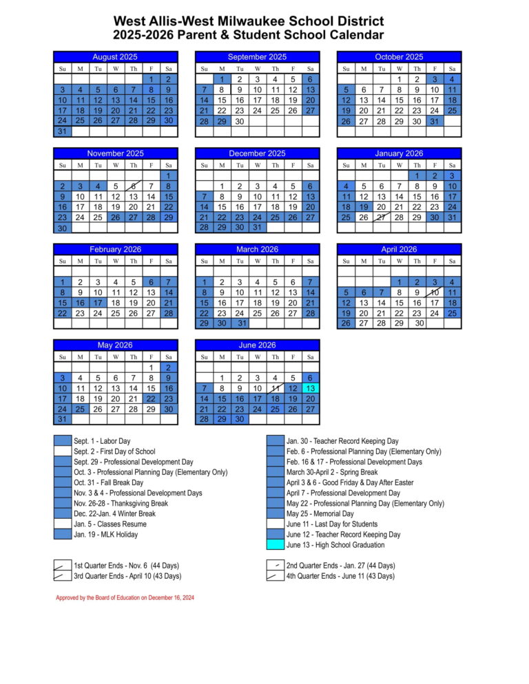 West Allis-West Milwaukee School District calendar 25-26 Revised [pdf ...