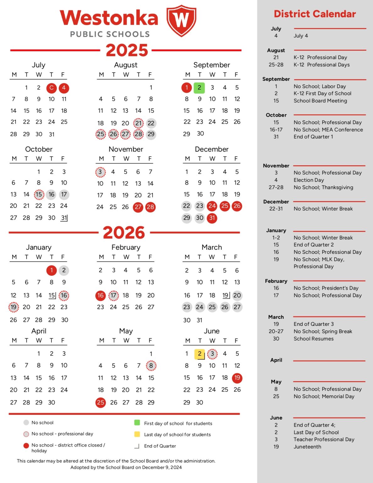 Westonka Public Schools 25-26 Calendar Revised [PDF] - EduCounty