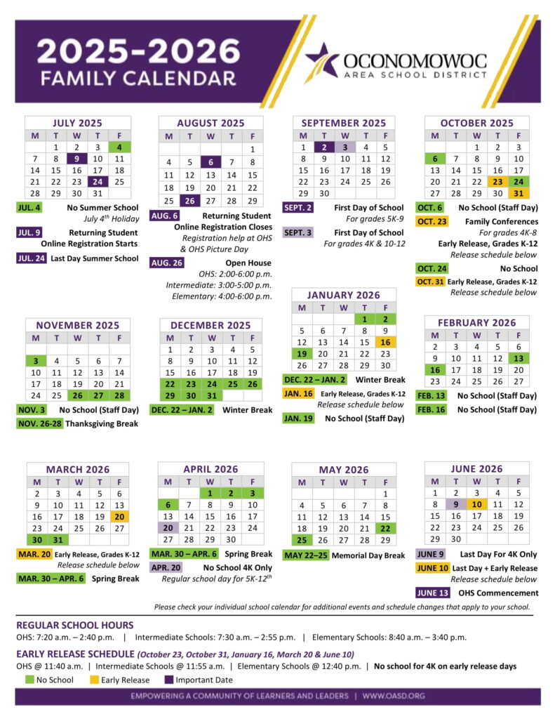 Oconomowoc Area School District Calendar 25-26 Revised [PDF] - EduCounty