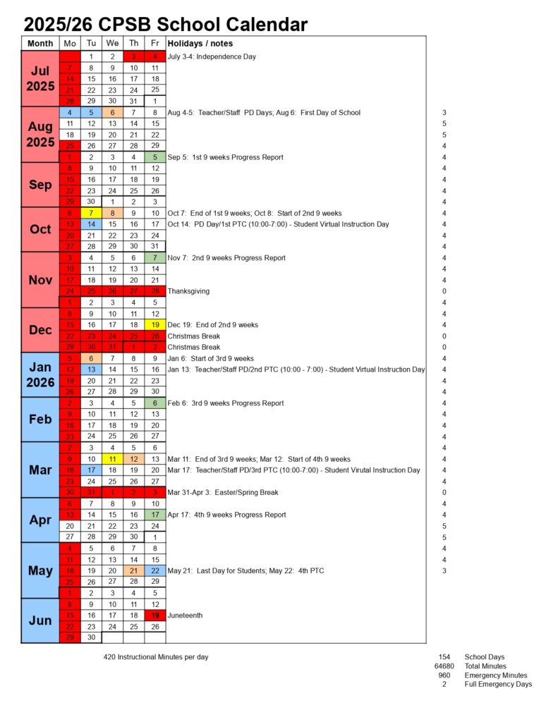 Catahoula Schools LA Calendar 25-26 Revised [PDF] - EduCounty
