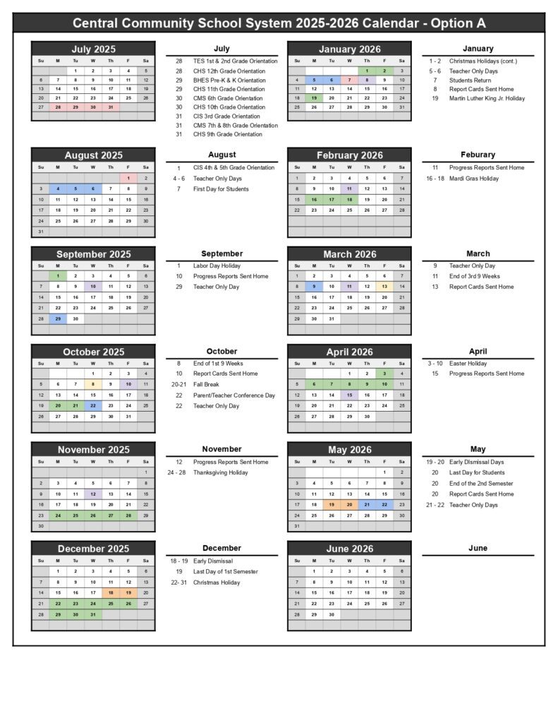 Central Community School System la Calendar 25-26 Revised [PDF] - EduCounty