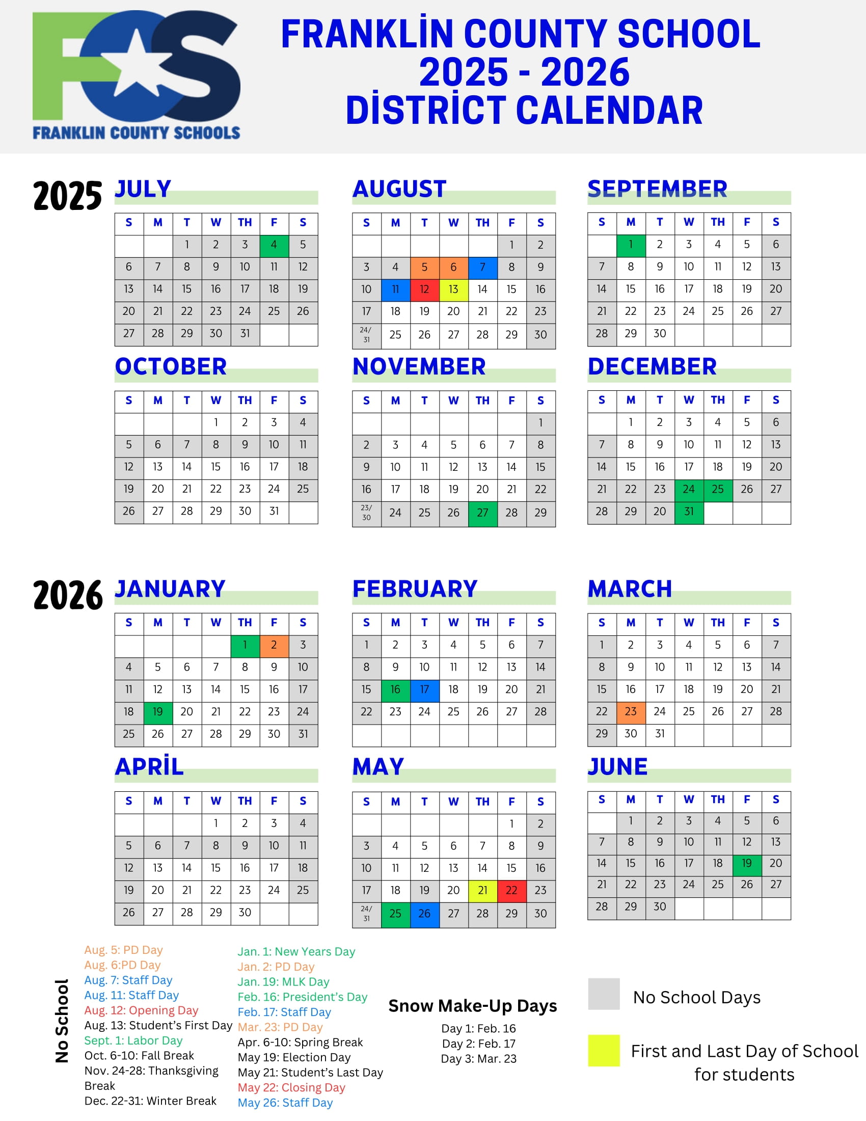 Franklin County Schools ky Calendar 25-26 Revised [PDF] - EduCounty