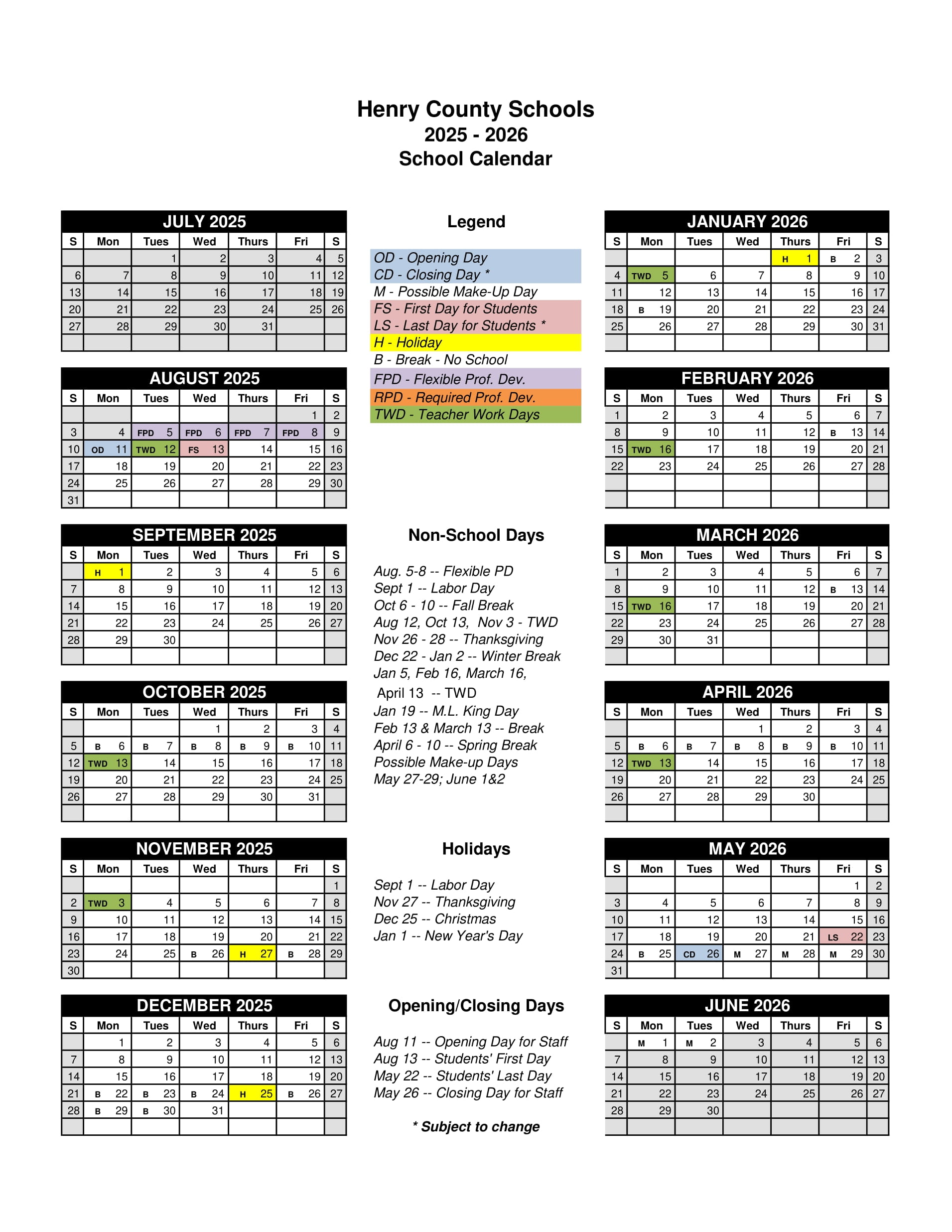 Henry County Schools ky Calendar 25-26 Revised [PDF] - EduCounty