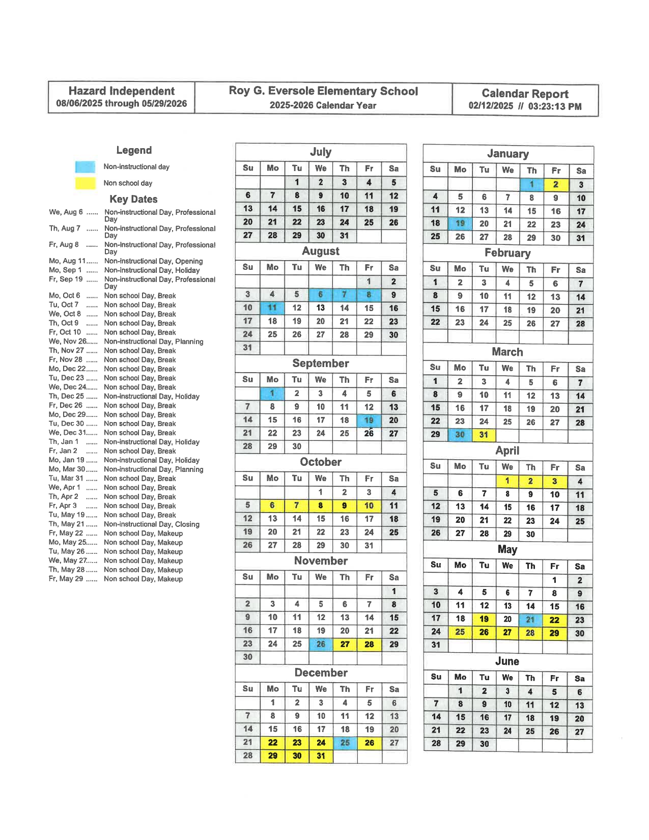 Roy G. Eversole Elementary School Calendar 25-26 Revised [PDF] - EduCounty