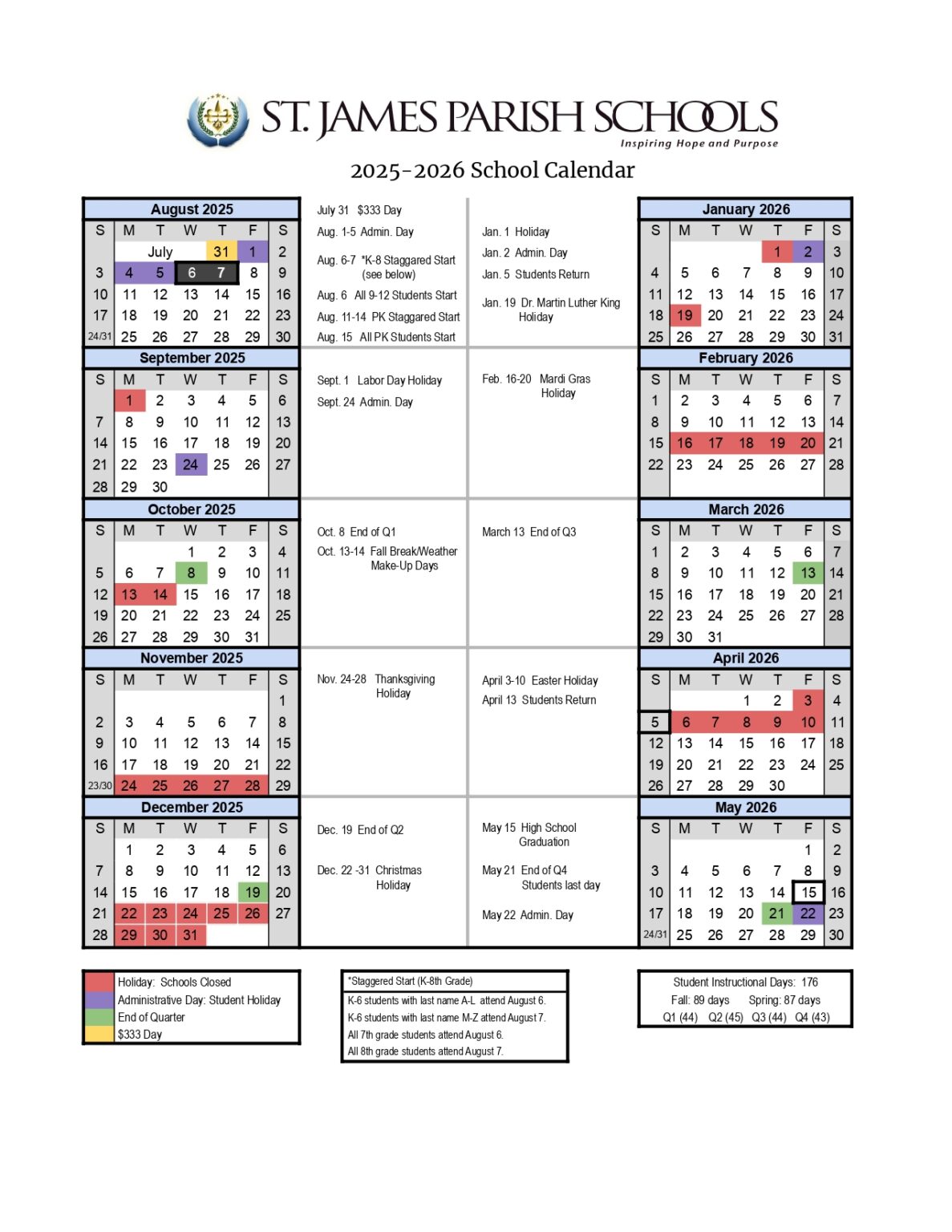 St. James Parish Schools la Calendar 25-26 Revised [PDF] - EduCounty