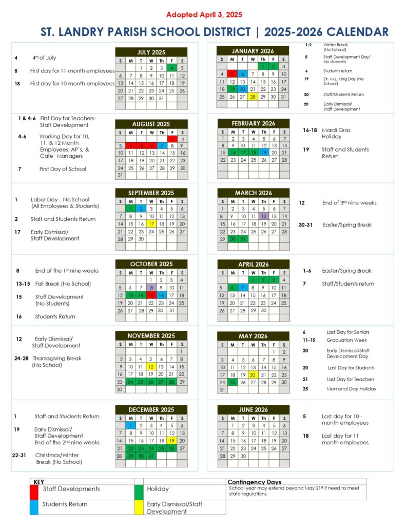 St. Landry Parish School LA Calendar 25-26 Revised [PDF] - EduCounty