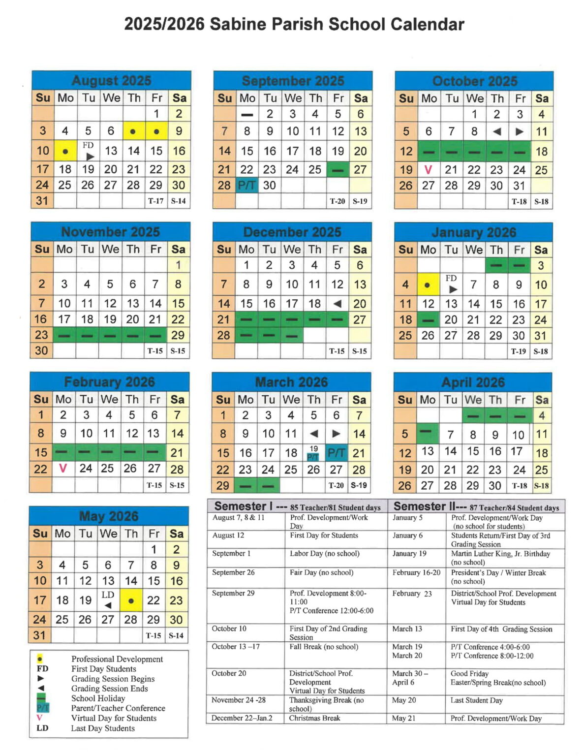 Sabine Parish School District la Calendar 25-26 Revised [PDF] - EduCounty