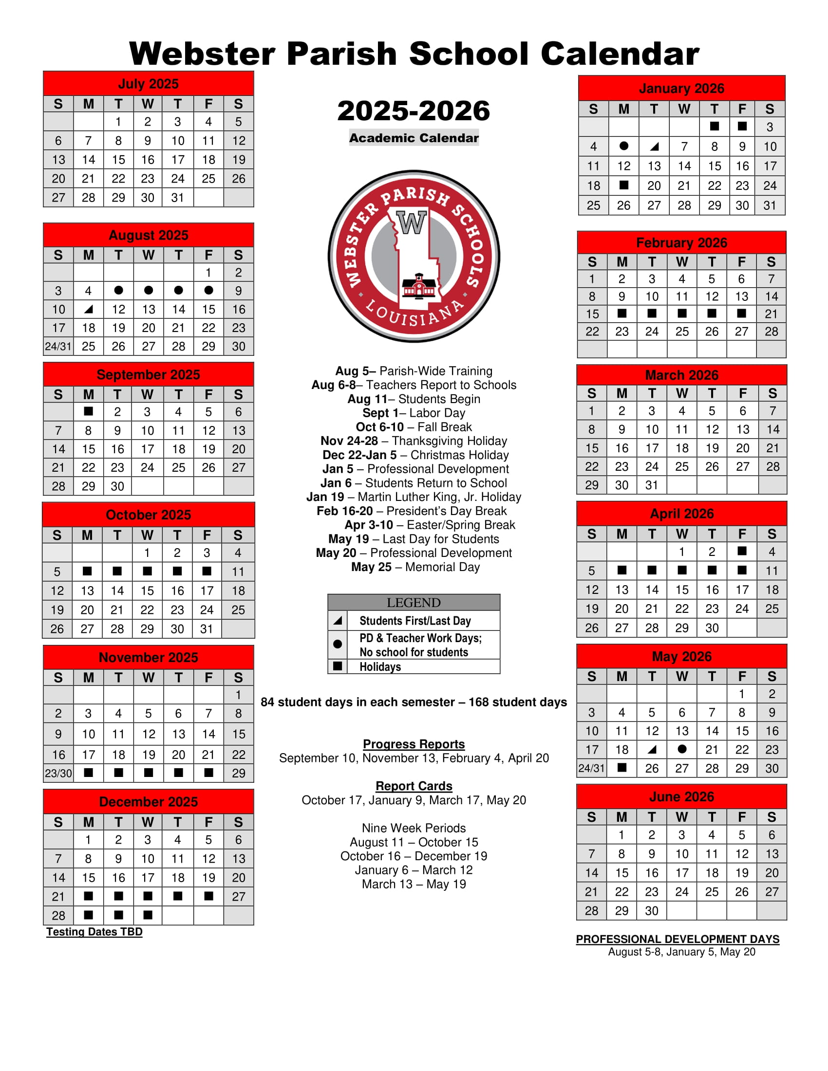 Webster Parish Schools LA Calendar 25-26 Revised [PDF] - EduCounty