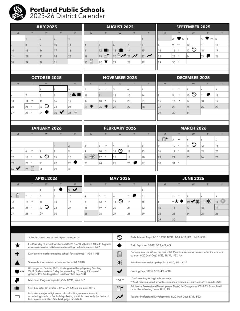 Portland Public OR Schools 25-26 calendar 25-26 Revised [pdf] - EduCounty
